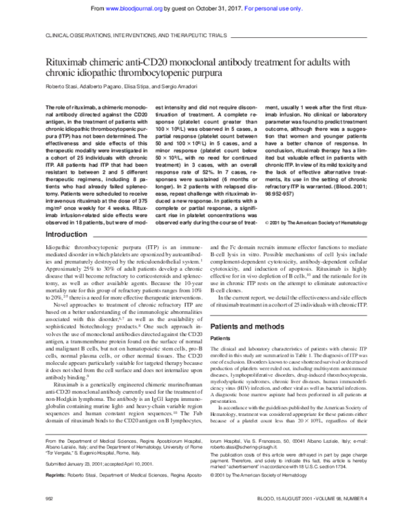 (PDF) [Rituximab, a chimeric anti-CD20 monoclonal antibody, in the treatment of B-cell lymphoma]
