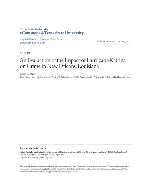 (PDF) An Evaluation of the Impact of Hurricane Katrina on Crime in New ...