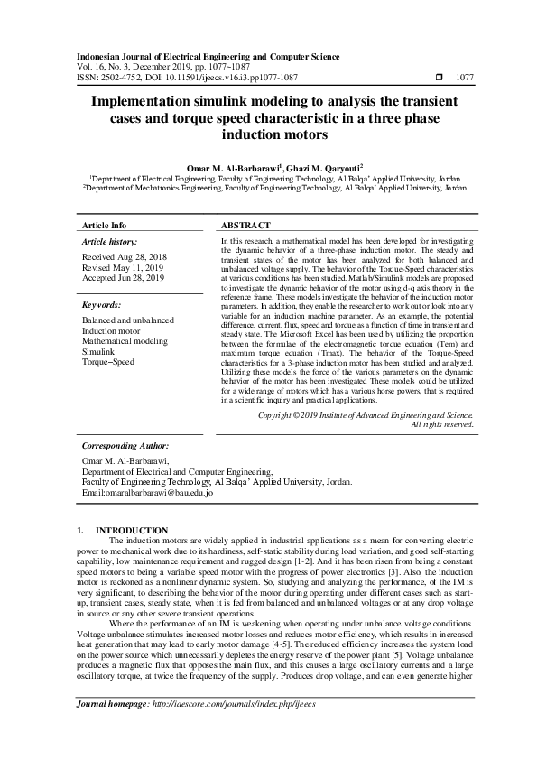 (PDF) Implementation simulink modeling to analysis the transient cases and torque speed ...