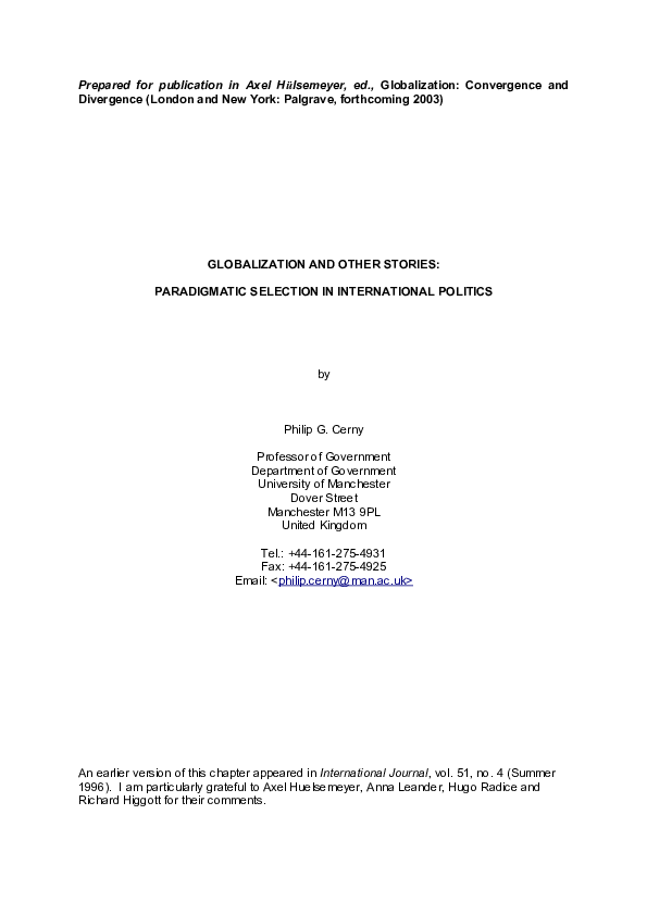 (DOC) Globalization and Other Stories