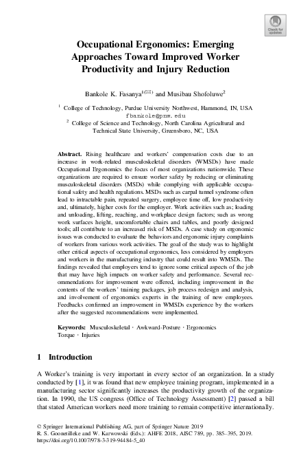 (PDF) Occupational Ergonomics: Emerging Approaches Toward Improved ...