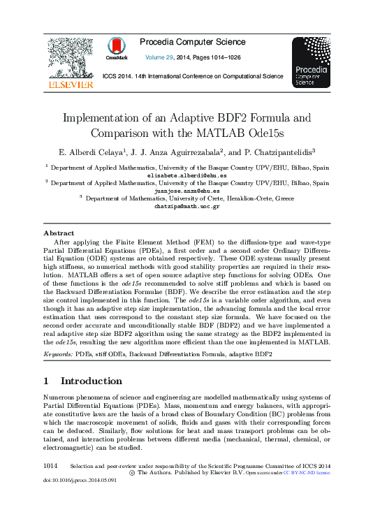 (PDF) Implementation of an Adaptive BDF2 Formula and Comparison with ...