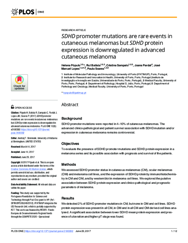 (PDF) SDHD promoter mutations are rare events in cutaneous melanomas ...