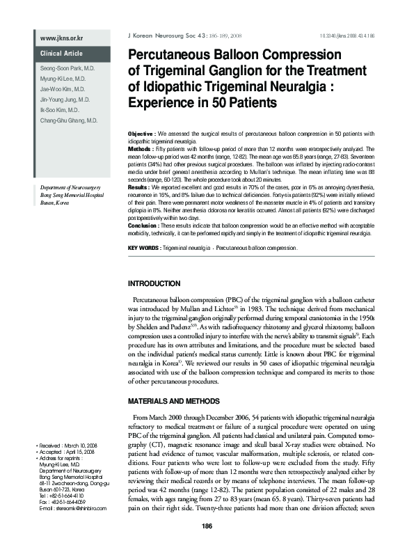 (PDF) Percutaneous balloon compression of trigeminal ganglion for the ...