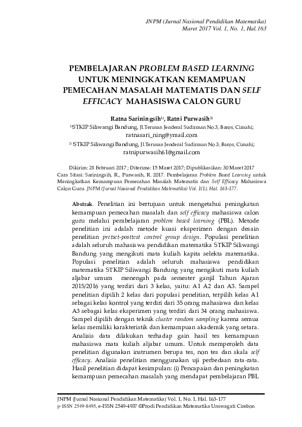 (PDF) Pembelajaran Problem Based Learning Untuk Meningkatkan Kemampuan Pemecahan Masalah ...