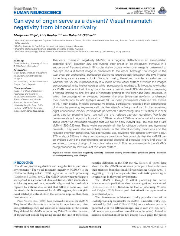 (PDF) Can eye of origin serve as a deviant? Visual mismatch negativity ...