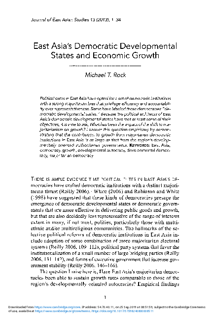 (PDF) East Asia's Democratic Developmental States and Economic Growth
