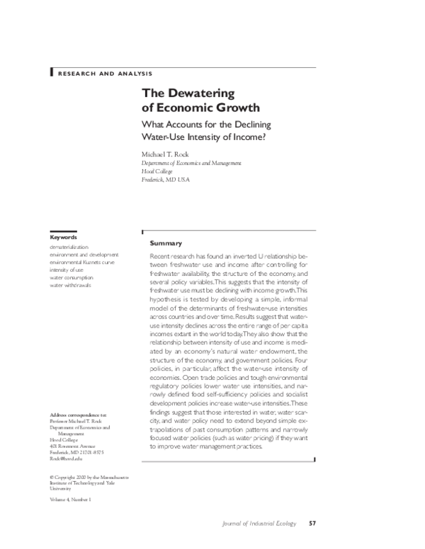 (PDF) The Dewatering of Economic Growth.: What Accounts for the ...