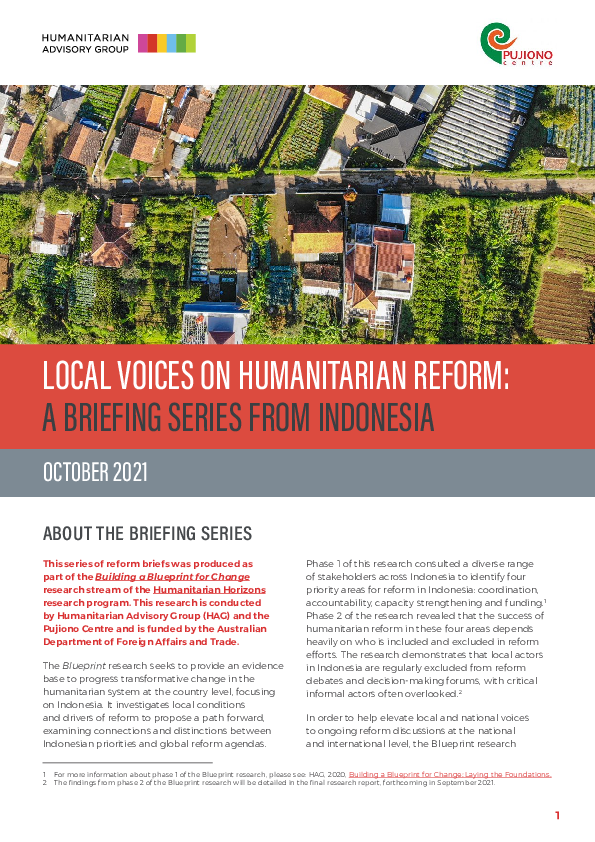 (PDF) Local Voices on Humanitarian Reform: a Briefing Series From Indonesia