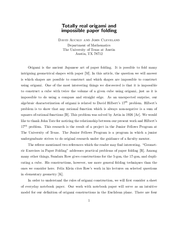 (PDF) Totally Real Origami and Impossible Paper Folding