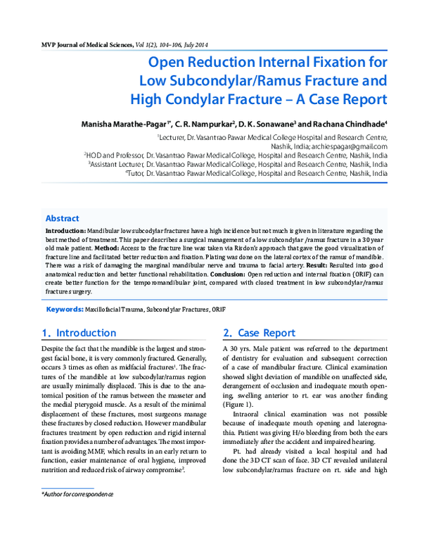 (PDF) Open Reduction Internal Fixation for Low Subcondylar/Ramus ...