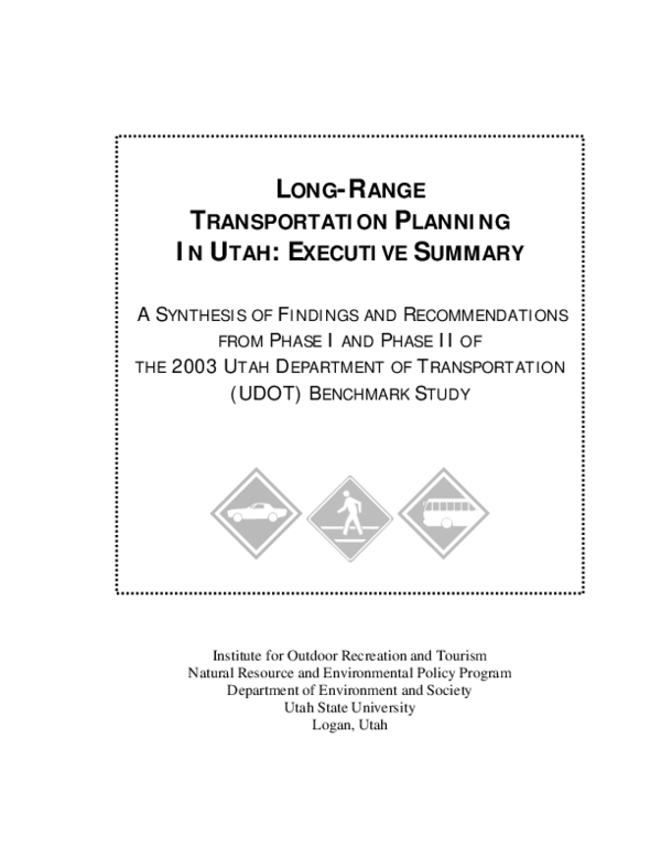 (PDF) Long-Range Transportation Planning in Utah: Executive Summary