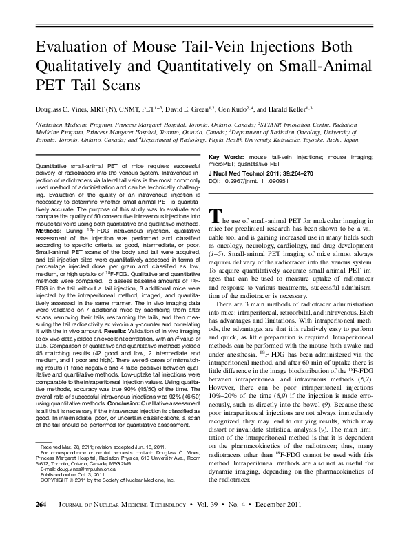 (PDF) Evaluation of Mouse Tail-Vein Injections Both Qualitatively and ...