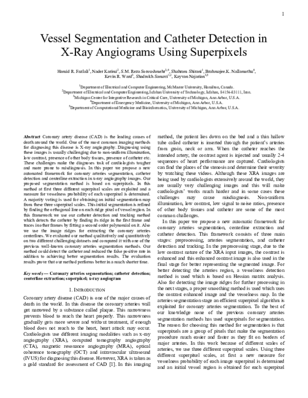(PDF) Vessel segmentation and catheter detection in X-ray angiograms ...