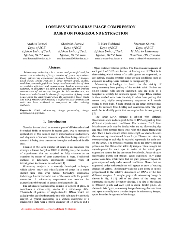 (PDF) Lossless Microarray Image Compression Based on Foreground Extraction