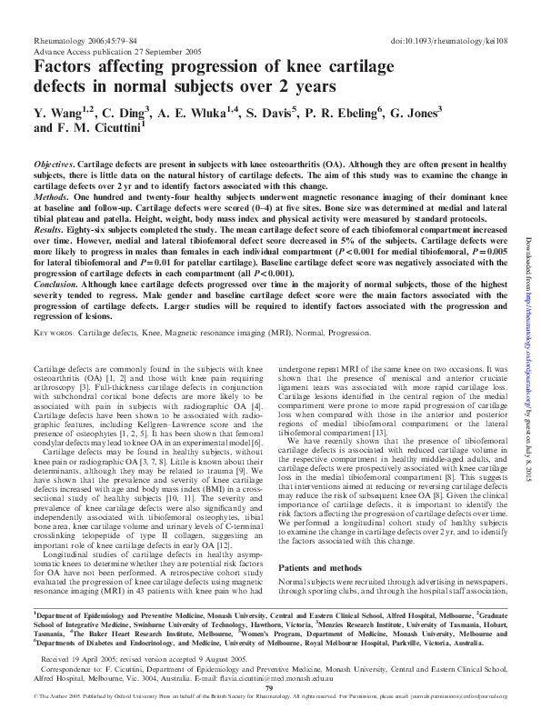 (PDF) Factors affecting progression of knee cartilage defects in normal ...