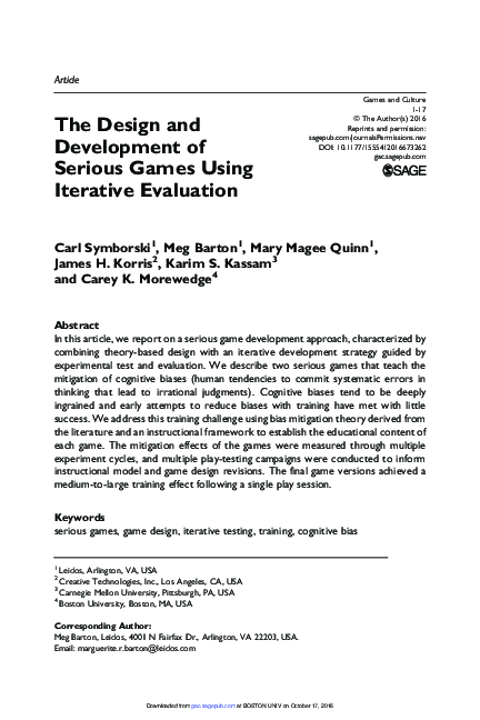 (PDF) The Design and Development of Serious Games Using Iterative ...