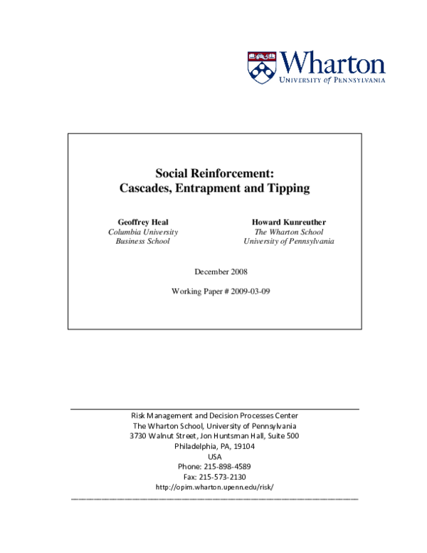(PDF) Social Reinforcement: Cascades, Entrapment, and Tipping