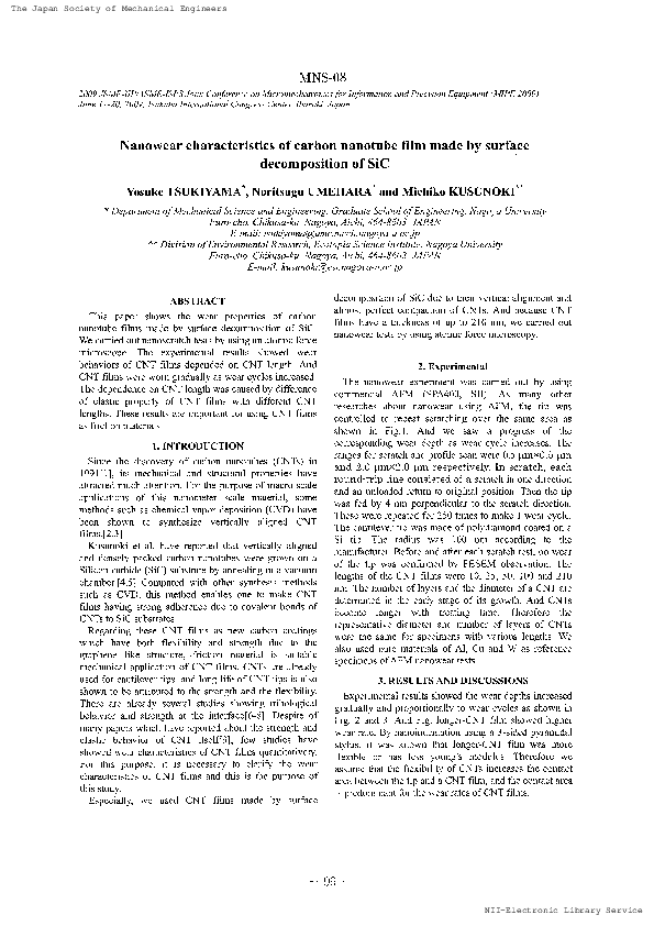 (PDF) MNS-08 Nanowear characteristics of carbon nanotube film made by ...