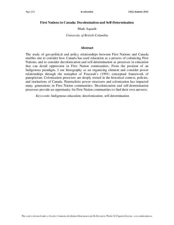 (PDF) First Nations in Canada: Decolonization and Self-Determination