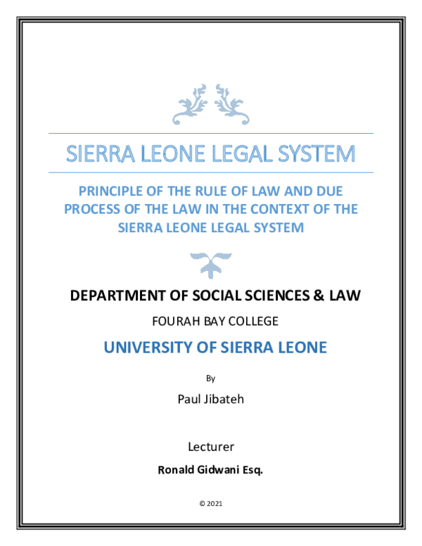 (PDF) SIERRA LEONE LEGAL SYSTEM PRINCIPLE OF THE RULE OF LAW AND DUE ...
