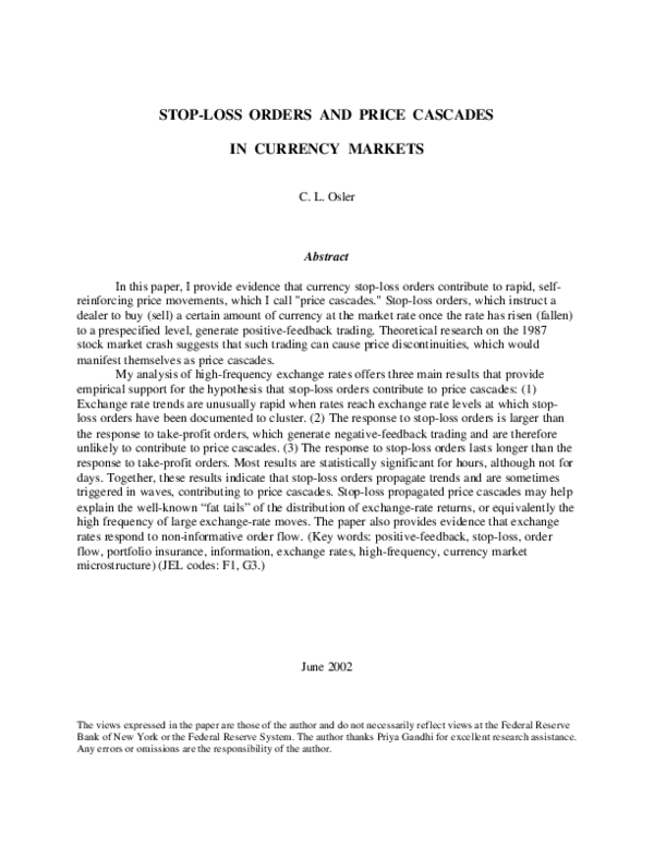 (PDF) Stop-loss orders and price cascades in currency markets | Carol ...