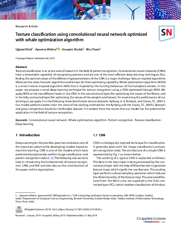 (PDF) Texture classification using convolutional neural network optimized with whale ...