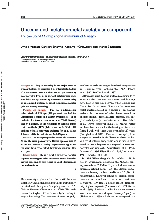 (PDF) Uncemented metal-on-metal acetabular component