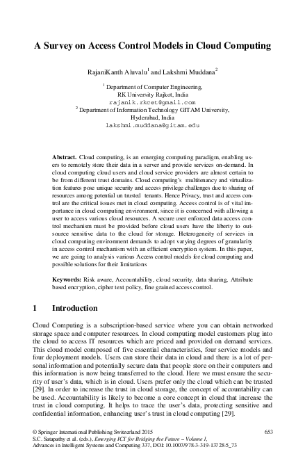 Pdf A Survey On Access Control Models In Cloud Computing