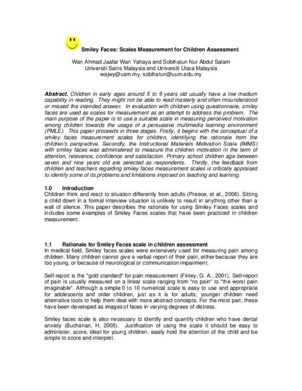 (PDF) Smiley Faces: Scales Measurement for Children Assessment