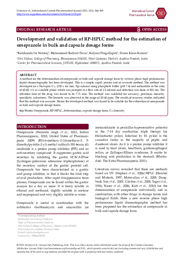 (PDF) Development and validation of RP-HPLC method for the estimation of omeprazole in bulk and ...