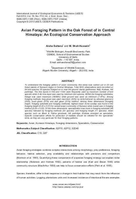 (PDF) Avian Foraging Patterns in Central Himalayan Oaks