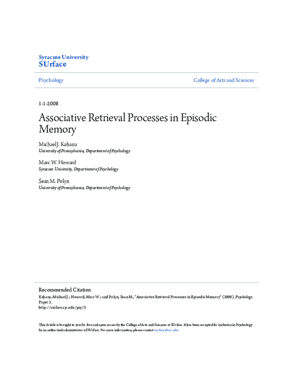(PDF) Associative Retrieval Processes in Episodic Memory