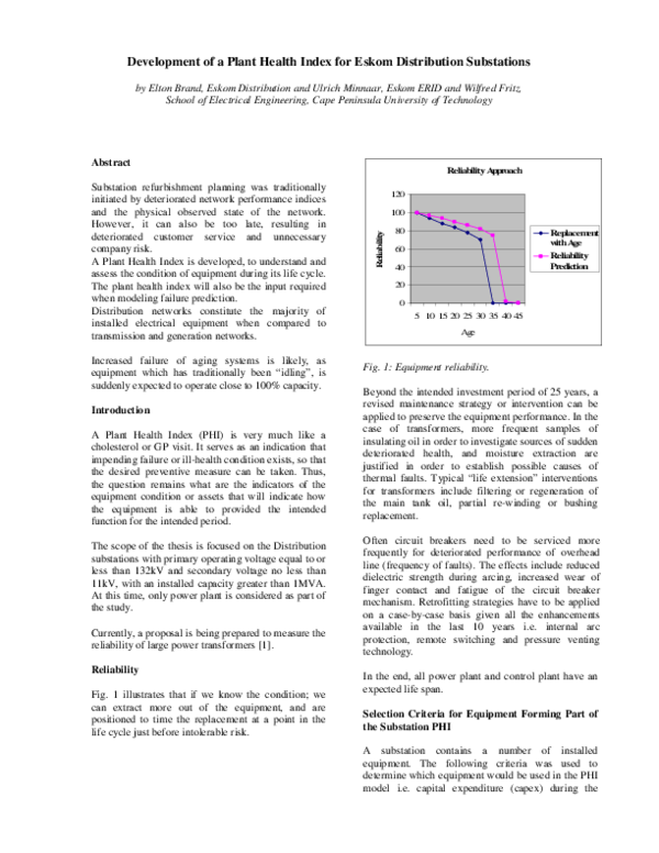 (PDF) Development of a Plant Health Index for Eskom Distribution ...