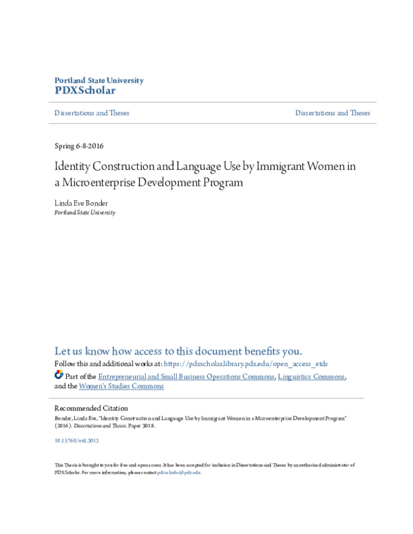 (PDF) Identity Construction and Language Use by Immigrant Women in a Microenterprise Development ...