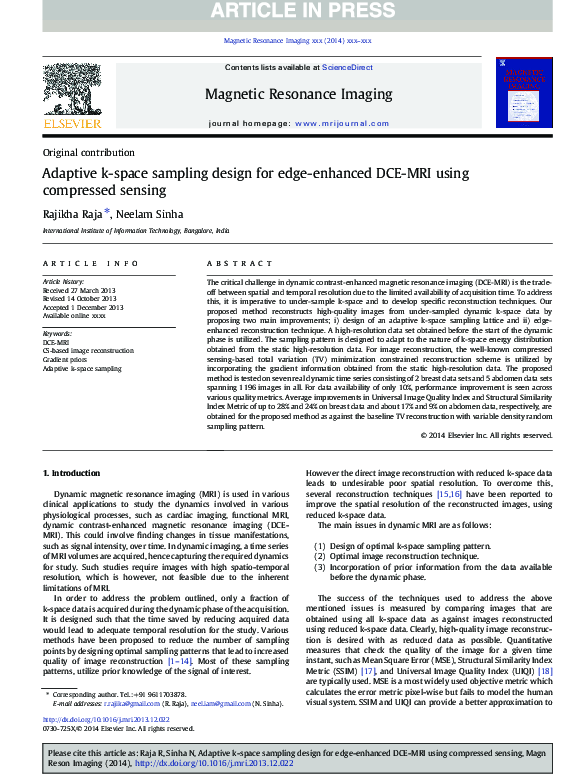 (PDF) Adaptive k-Space Sampling Design for Edge-Enhanced DCE-MRI Using ...
