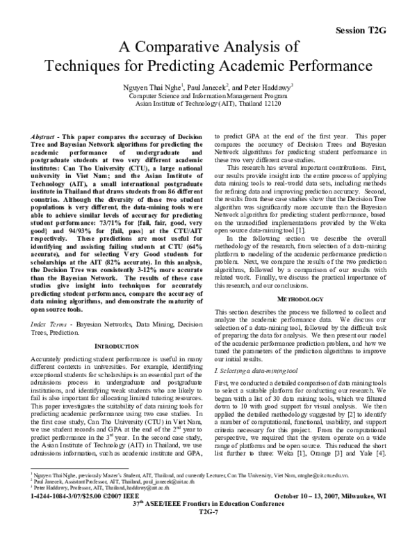 Pdf A Comparative Analysis Of Techniques For Predicting Academic