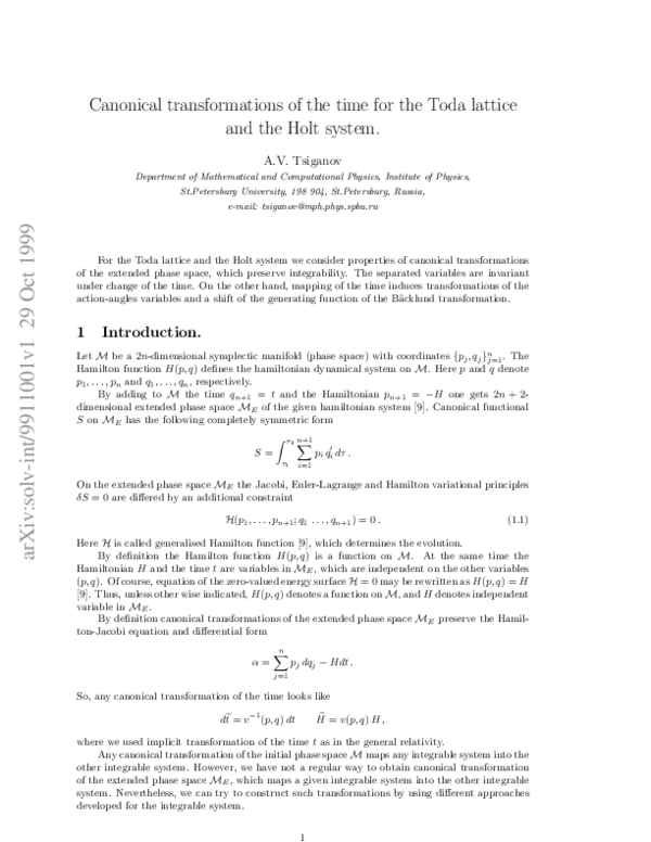 (PDF) Properties of the canonical transformations of the time for the ...