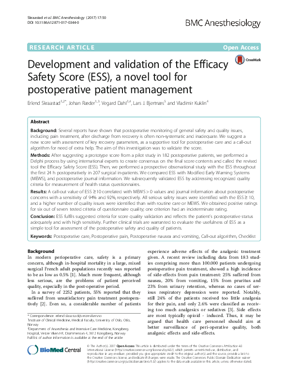 (PDF) Development and validation of the Efficacy Safety Score (ESS), a ...