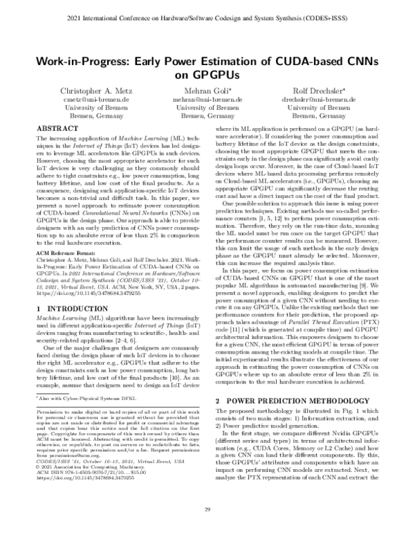 Pdf Early Power Estimation Of Cuda Based Cnns On Gpgpus