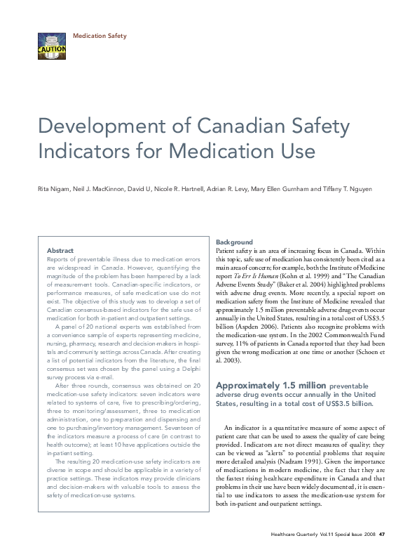 (PDF) Development of Canadian safety indicators for medication use