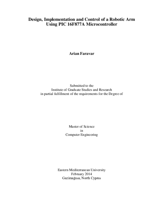 (PDF) Design, implementation and control of a robotic arm using PIC 16F877A microcontroller