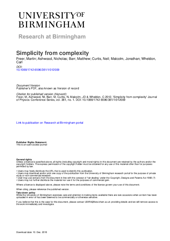 (PDF) Simplicity from Complexity