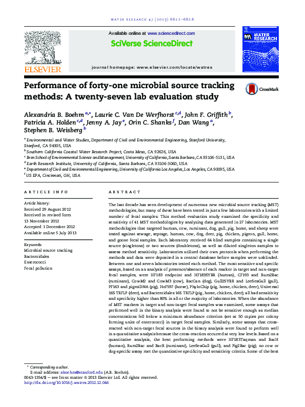 (PDF) Performance of forty-one microbial source tracking methods: A ...
