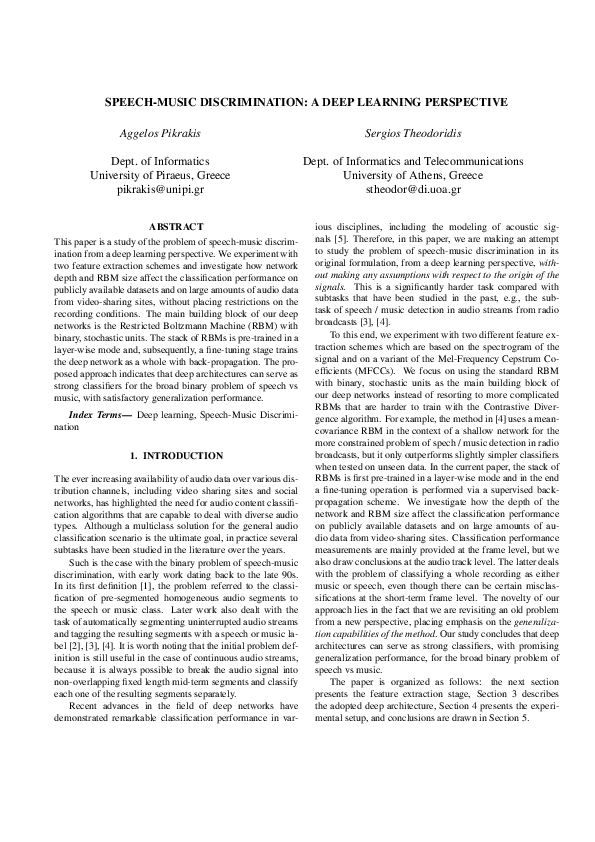 (PDF) Speech-music discrimination: A deep learning perspective