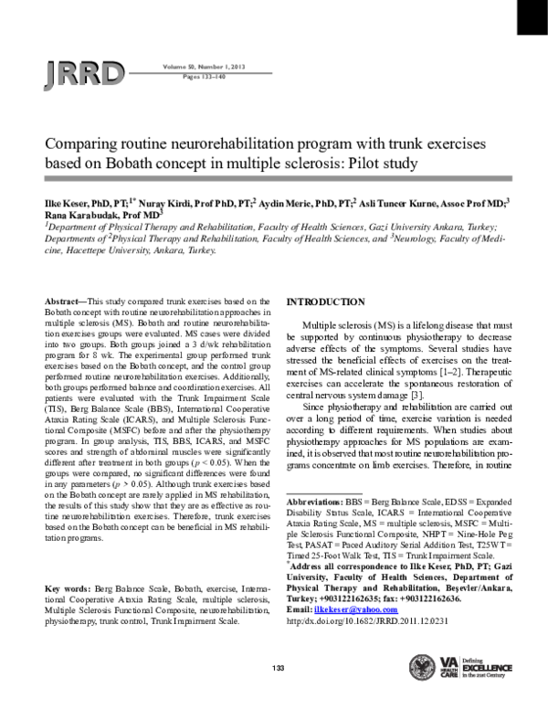 (PDF) Comparing routine neurorehabilitation program with trunk ...