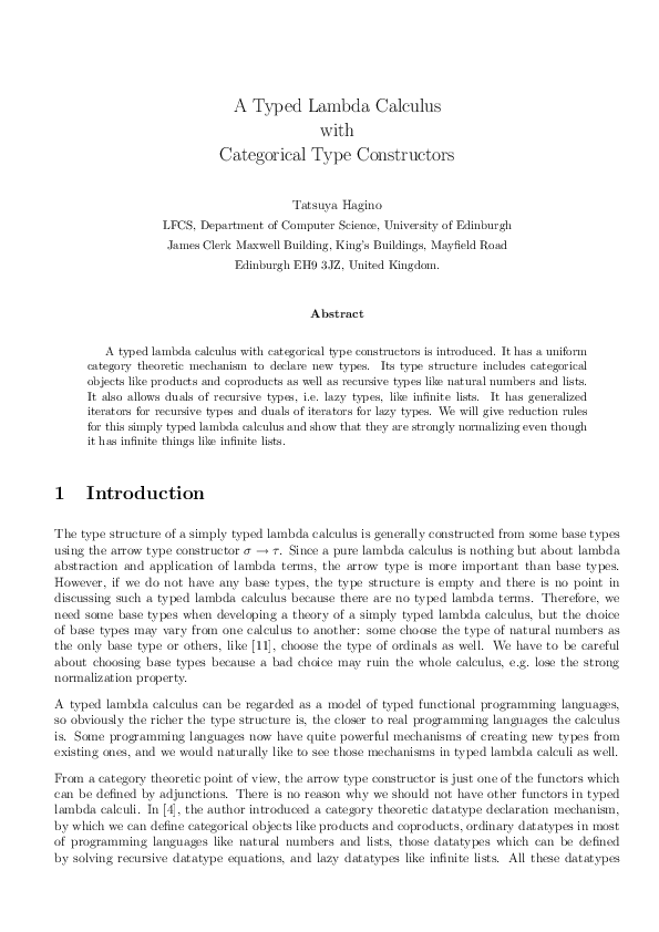 Pdf A Typed Lambda Calculus With Categorical Type Constructors