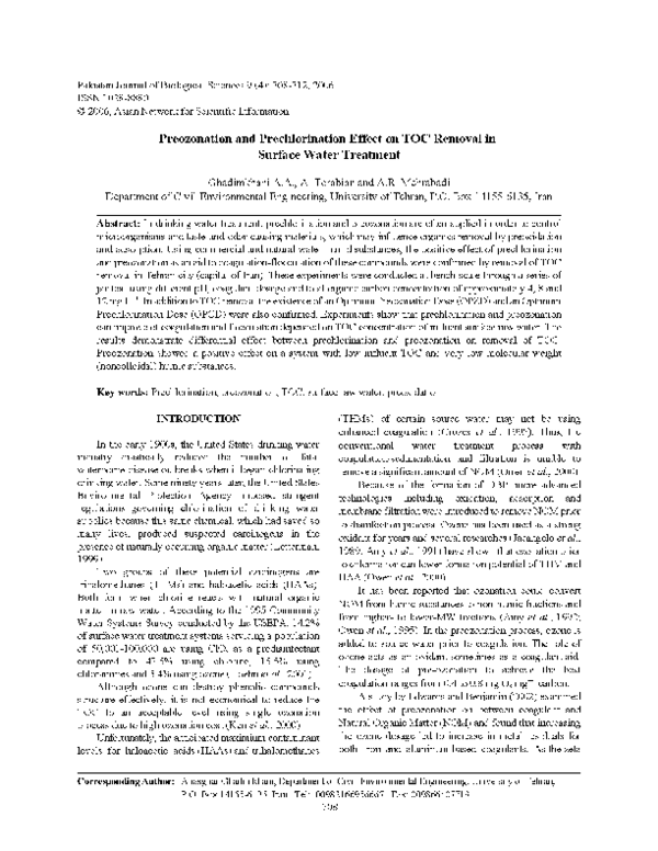 (PDF) Preozonation and Prechlorination Effect on TOC Removal in Surface ...