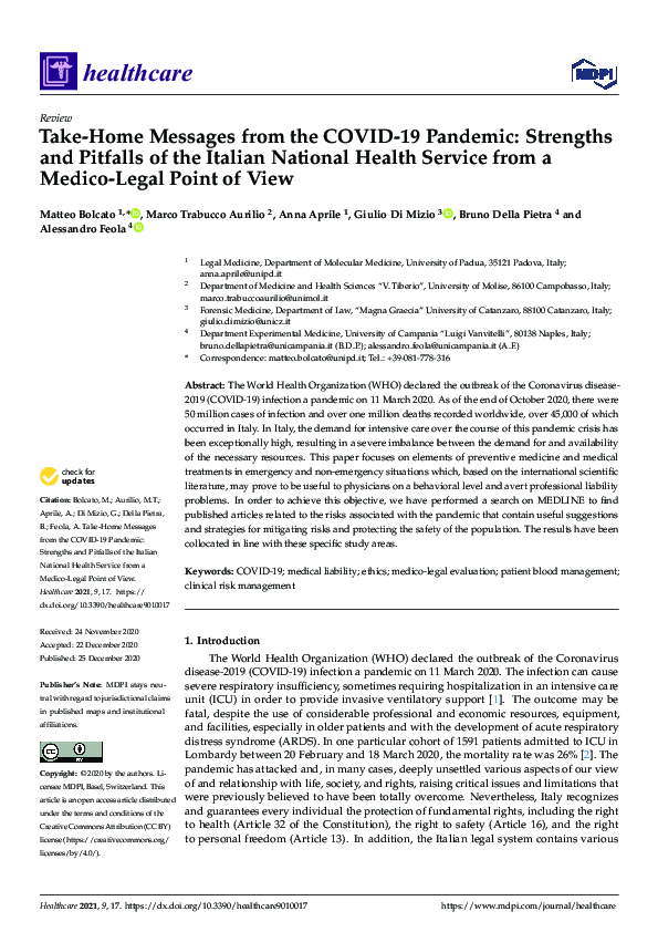 (PDF) Take-Home Messages from the COVID-19 Pandemic: Strengths and ...