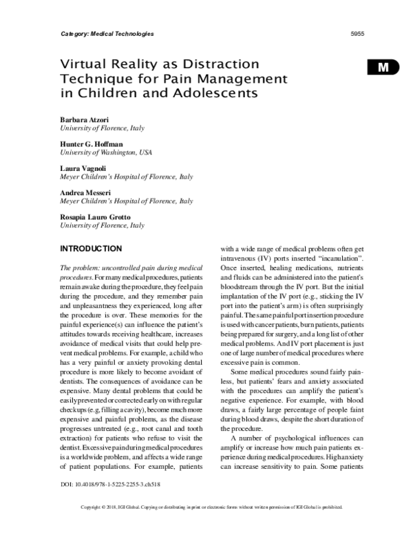 (PDF) Virtual Reality as Distraction Technique for Pain Management in ...
